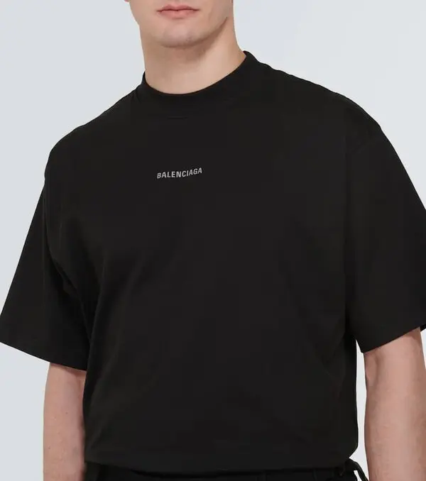 Balenciaga Logo Cotton Jersey T-Shirt - Black | Editorialist