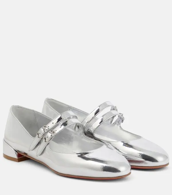 CHRISTIAN LOUBOUTIN Sweet Jane Metallic Leather Mary Jane Flats - Silver