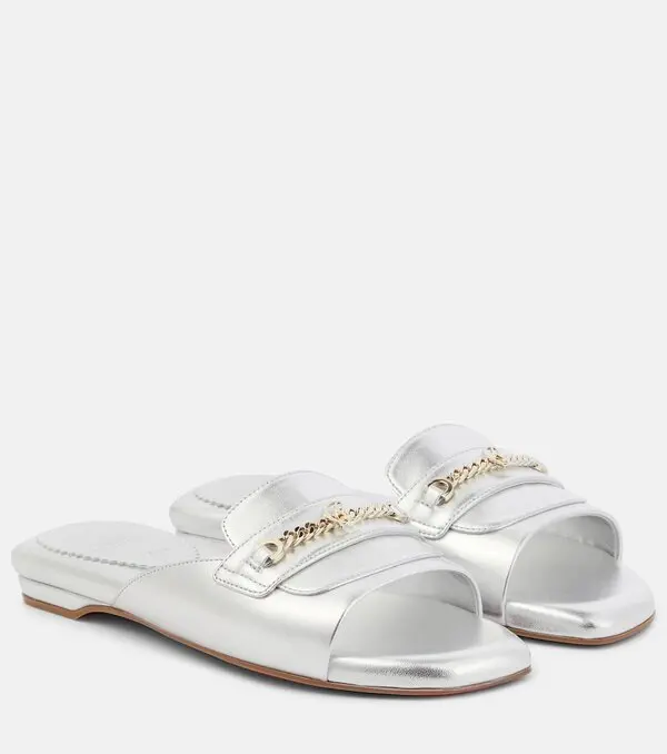 CHRISTIAN LOUBOUTIN Miss Mj Leather Mules - Silver
