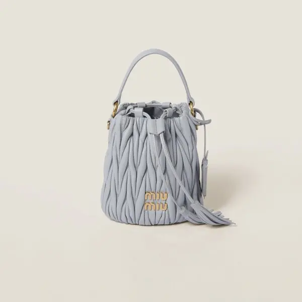 Miu Miu Matelassé Nappa Leather Bucket Bag - Cornflower | Editorialist