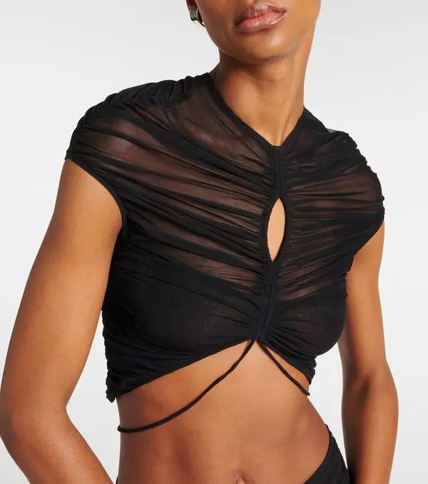 MUGLER Cutout Mesh Crop Top
