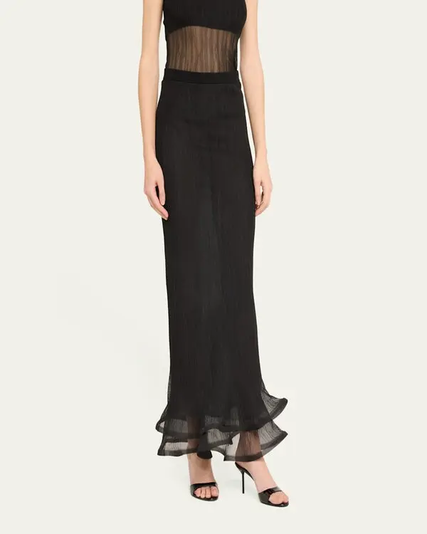 Simkhai Kelso Ruffled Plisse Maxi Skirt - Black