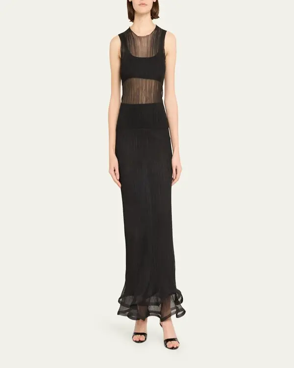 Simkhai Kelso Ruffled Plisse Maxi Skirt - Black