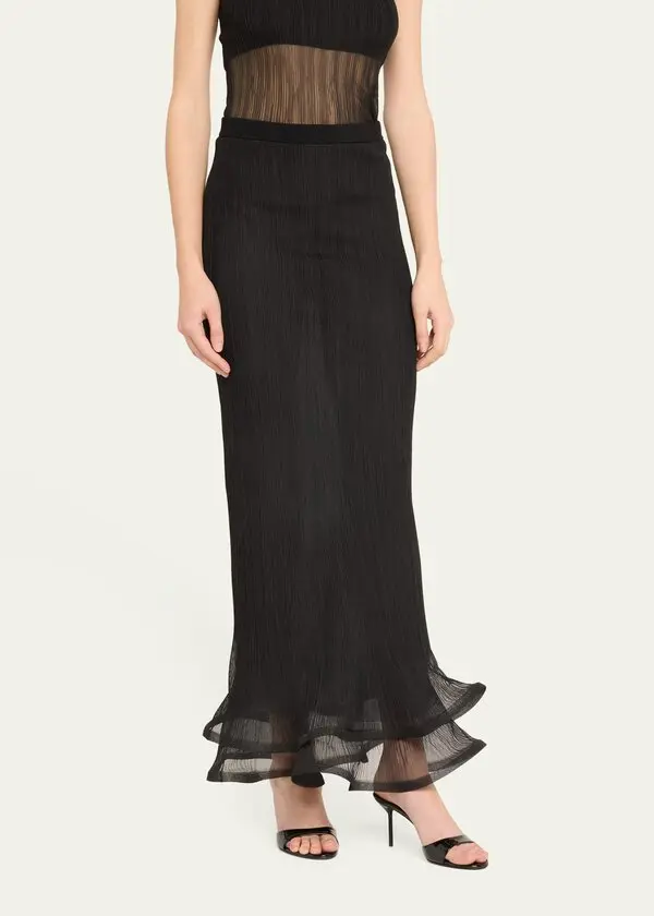 Simkhai Kelso Ruffled Plisse Maxi Skirt - Black