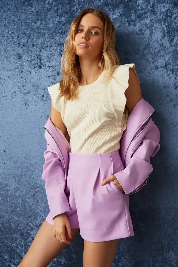 MARIE OLIVER Fay High-waisted Pleated Shorts - Lilac