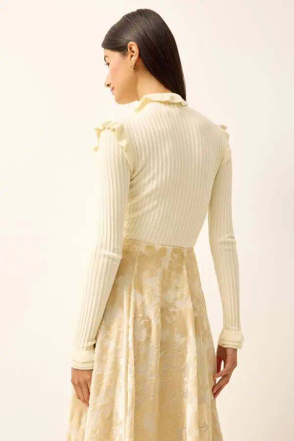 MARIE OLIVER Fitted Ruffle Turtleneck - Whitecap