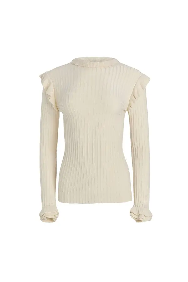 MARIE OLIVER Fitted Ruffle Turtleneck - Whitecap