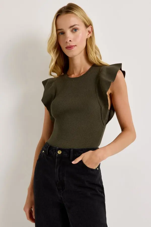 MARIE OLIVER Rory Ribbed Top - Juniper Green
