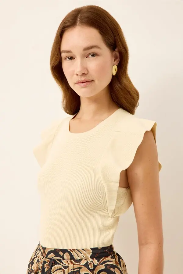 MARIE OLIVER Rory Ribbed Top - Macadamia