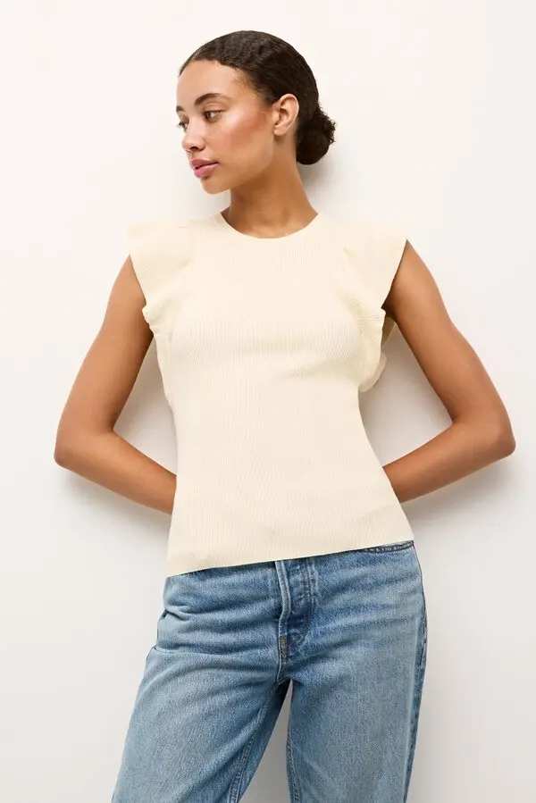 MARIE OLIVER Rory Ribbed Top - Macadamia