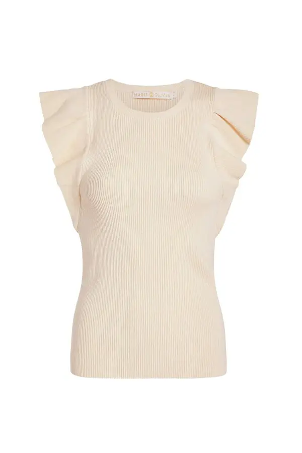 MARIE OLIVER Rory Ribbed Top - Macadamia