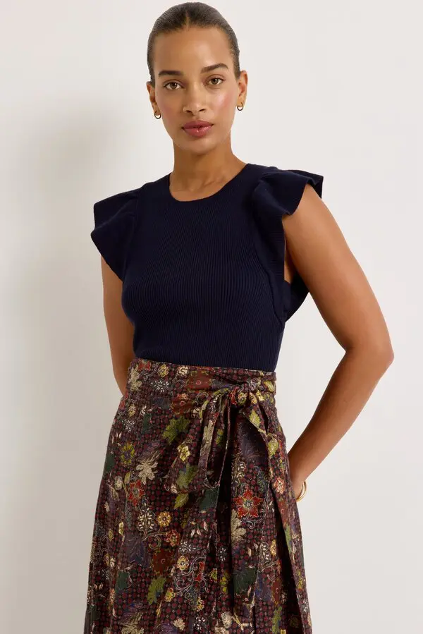MARIE OLIVER Rory Ribbed Top - Navy