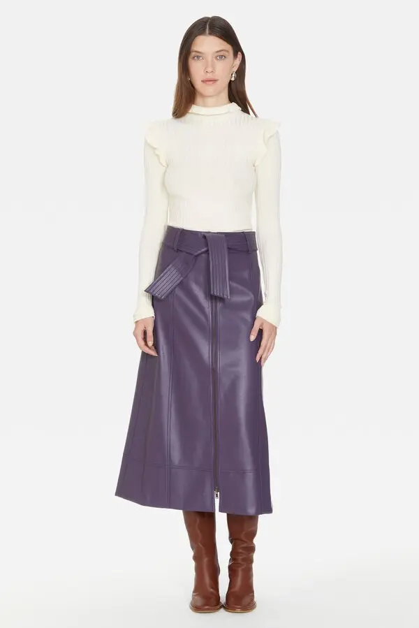 MARIE OLIVER Greenwich A-line Midi Skirt With Tie Belt - Plum