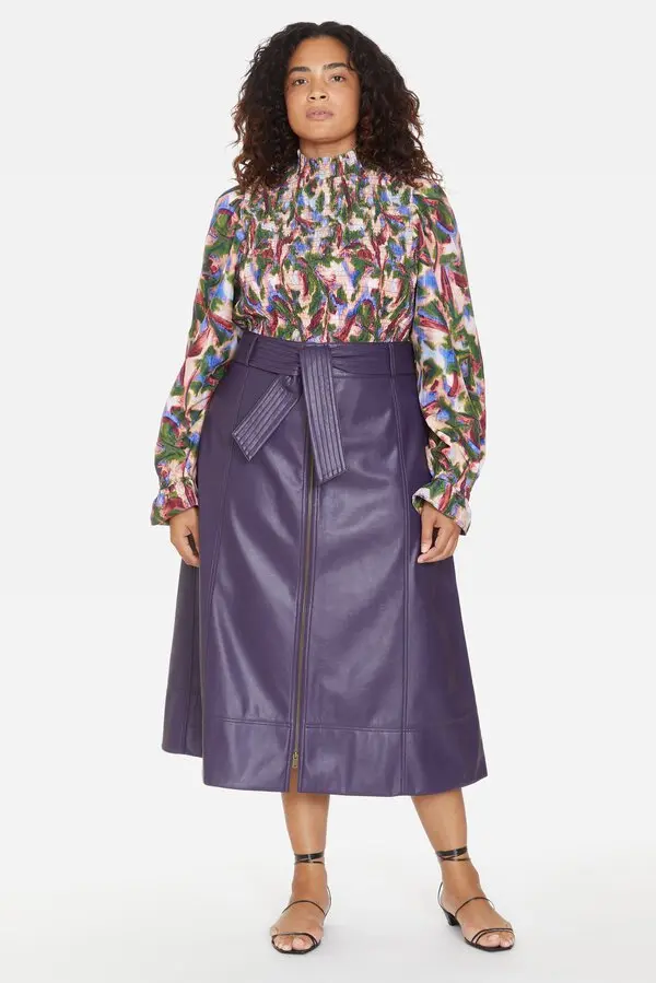 MARIE OLIVER Greenwich A-line Midi Skirt With Tie Belt - Plum