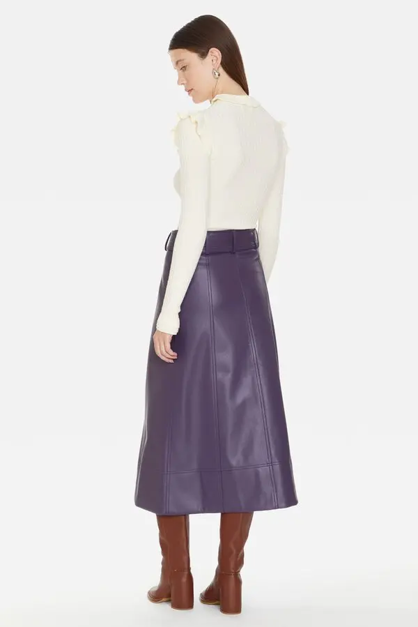 MARIE OLIVER Greenwich A-line Midi Skirt With Tie Belt - Plum