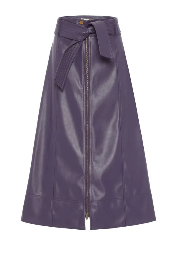 MARIE OLIVER Greenwich A-line Midi Skirt With Tie Belt - Plum