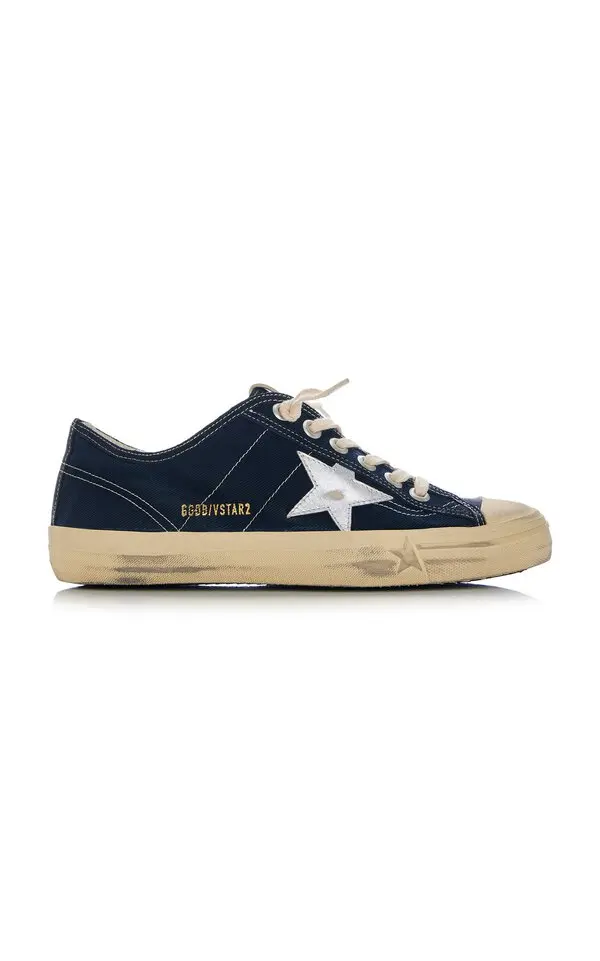 GOLDEN GOOSE V-star 2 Leather-trimmed Denim Sneakers - Blue