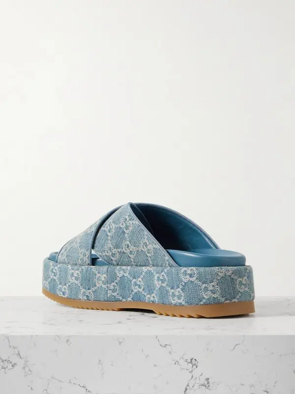 Gucci Angelina Denim-jacquard Platform Slides