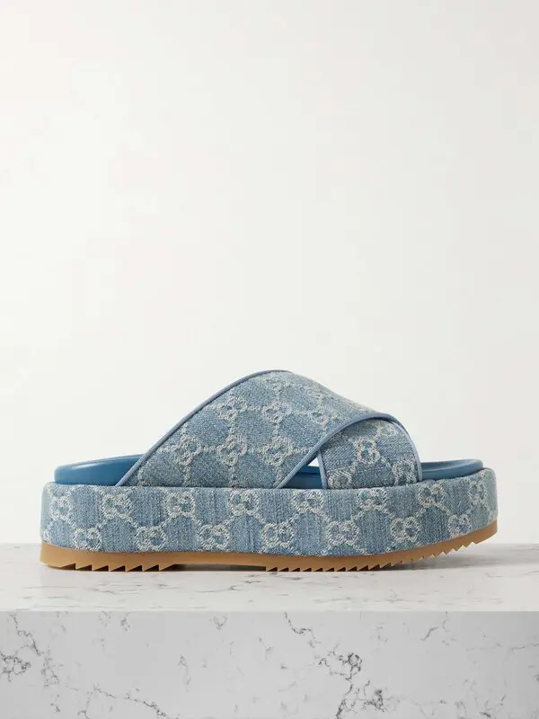 Gucci Angelina Denim-jacquard Platform Slides