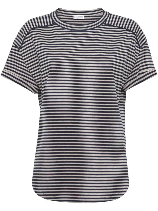 Brunello Cucinelli Striped Cotton T-shirt - Neutrals