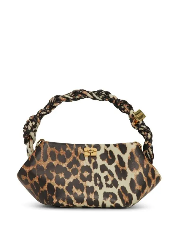 GANNI Leopard Print Braided Top Handle Bag - Brown