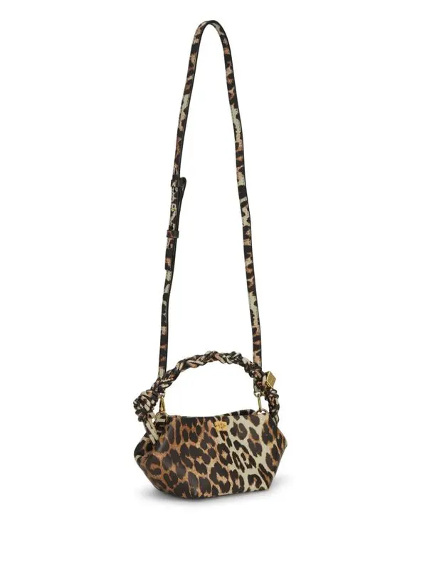GANNI Leopard Print Braided Top Handle Bag - Brown