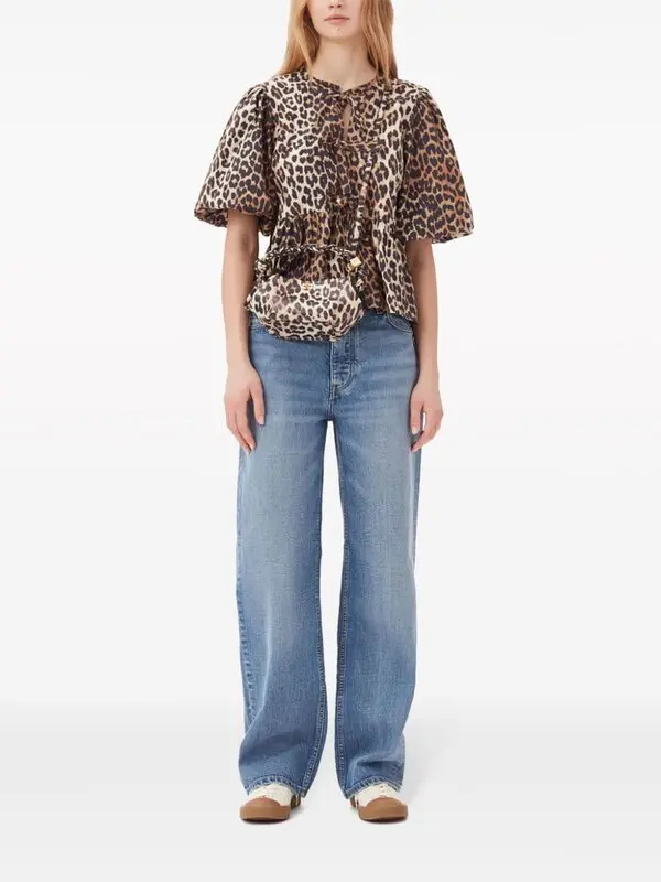 GANNI Leopard Print Braided Top Handle Bag - Brown
