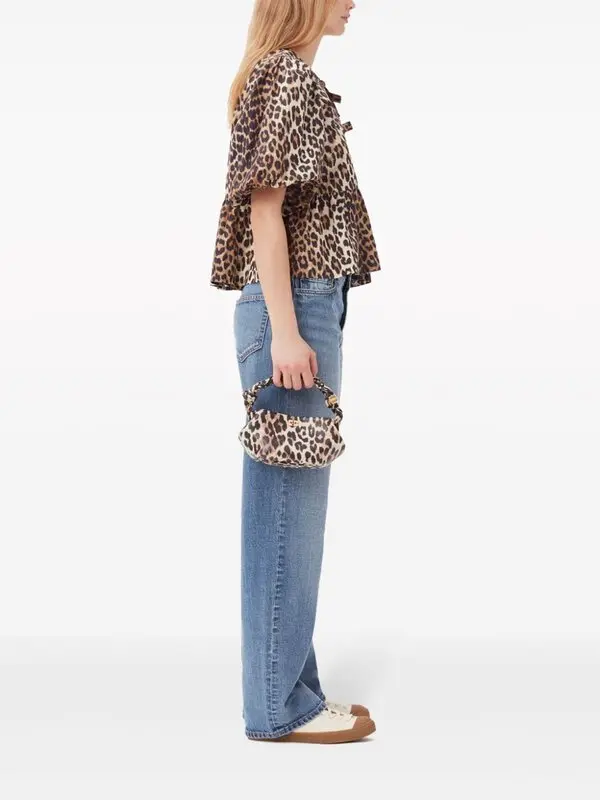 GANNI Leopard Print Braided Top Handle Bag - Brown