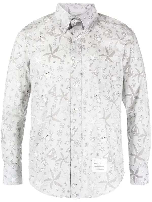 Thom Browne Printed Cotton Shirt - Grey