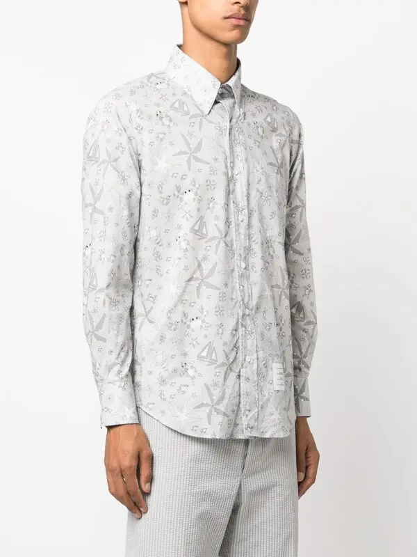 Thom Browne Printed Cotton Shirt - Grey