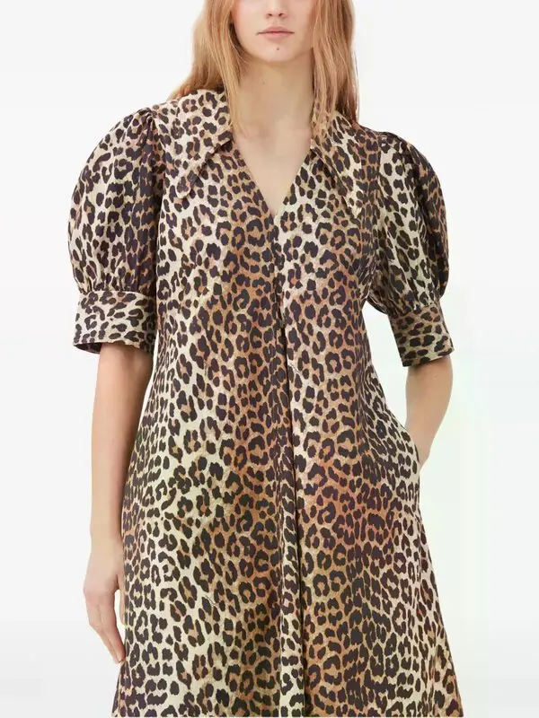 GANNI Leopard-print Organic Cotton Midi Dress - Neutrals