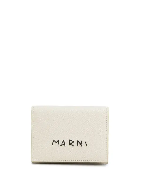 Marni Logo-stitch Tri-fold Leather Wallet - White
