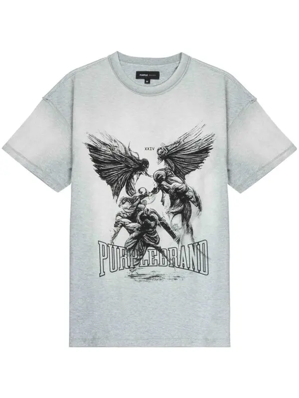 PURPLE BRAND Fight-print Cotton T-shirt - Grey