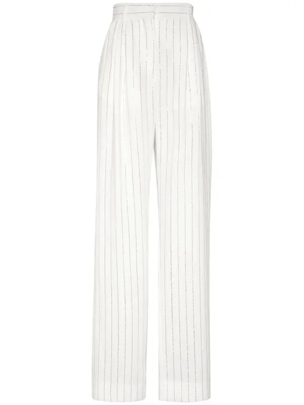 Philipp Plein Pinstriped Wide Leg Trousers - White