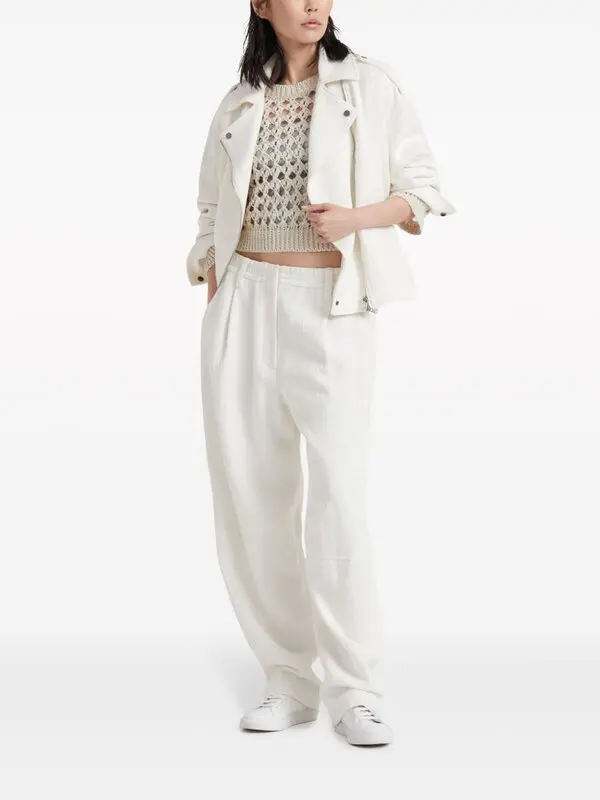 Brunello Cucinelli Openwork-knit Cropped Sweater