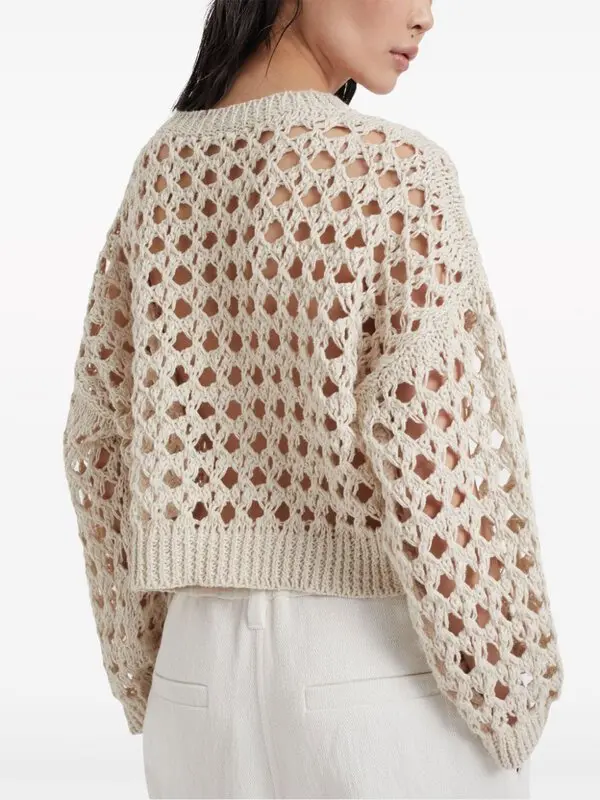 Brunello Cucinelli Openwork-knit Cropped Sweater