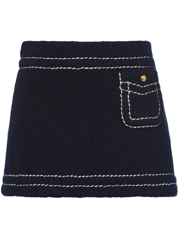 Prada Contrast-stitching Cashmere Miniskirt - Blue