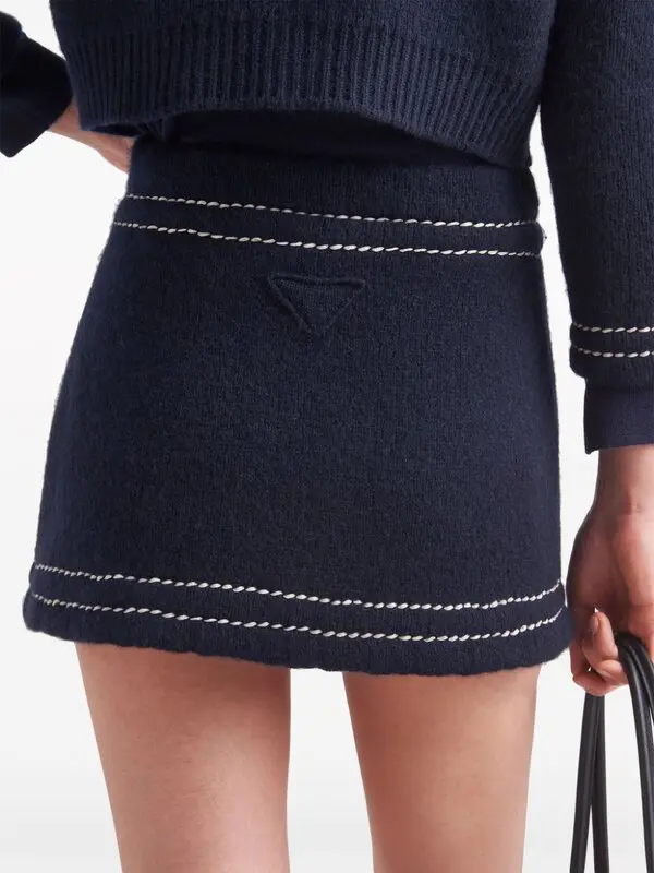 Prada Contrast-stitching Cashmere Miniskirt - Blue