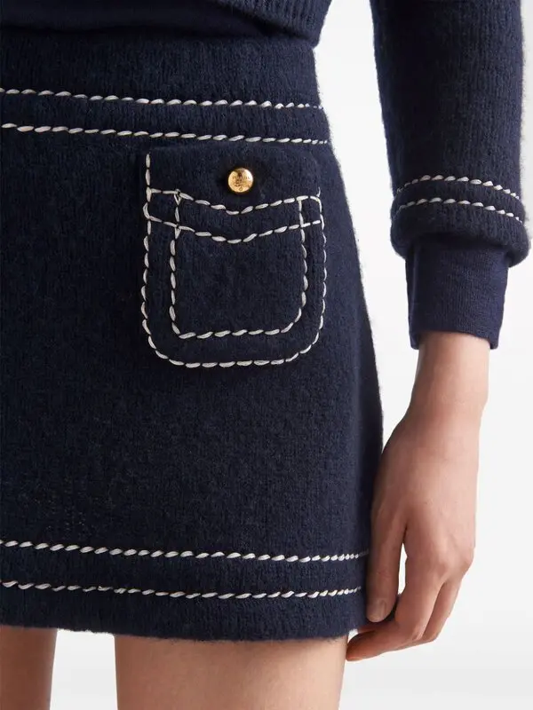 Prada Contrast-stitching Cashmere Miniskirt - Blue