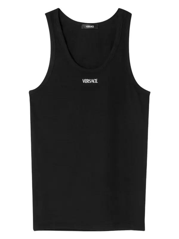 Versace Logo-embroidered Ribbed Tank Top - Black