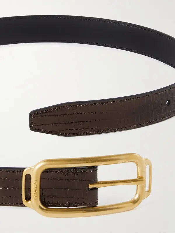 TOM FORD 3cm Glossed Lizard-effect Leather Belt