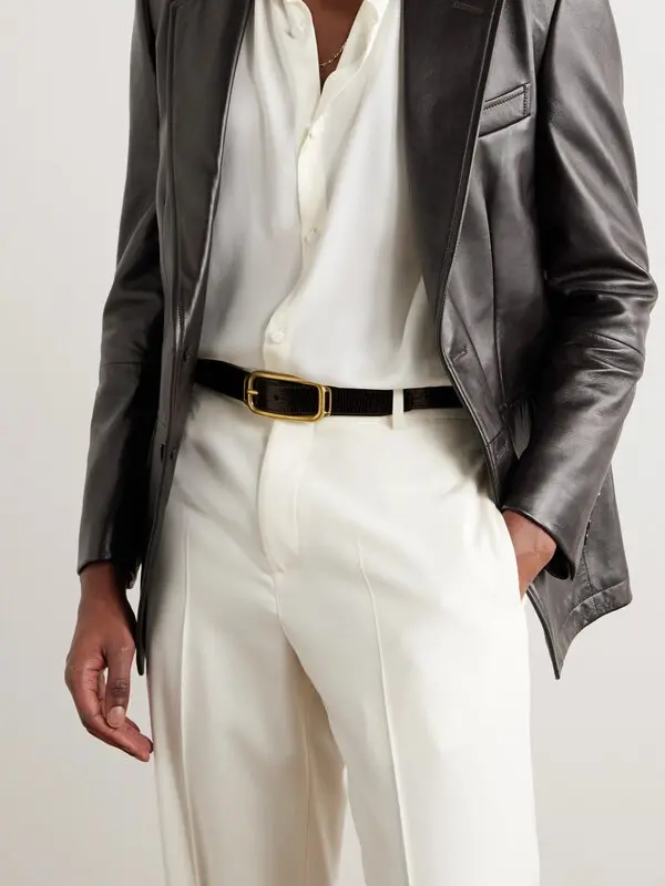 TOM FORD 3cm Glossed Lizard-effect Leather Belt