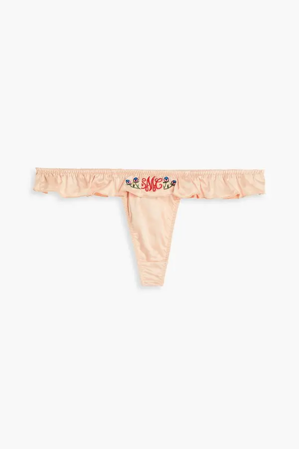 Stella McCartney Embroidered Stretchsatin Thong - Pastel Orange