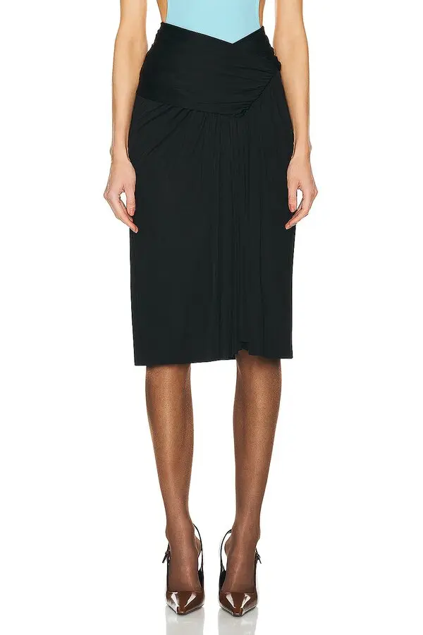 Saint Laurent Jersey Ruched Midi Skirt - Noir