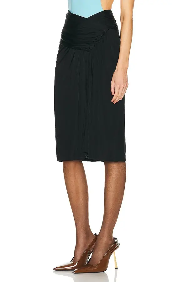 Saint Laurent Jersey Ruched Midi Skirt - Noir