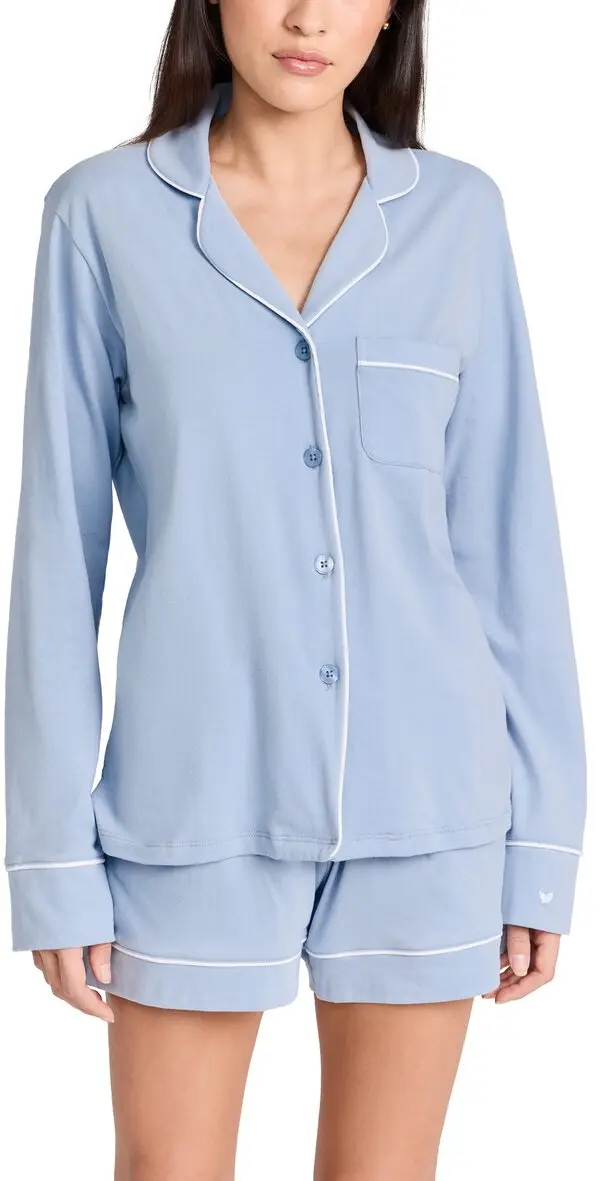 PETITE PLUME Pima Cotton Long Sleeve Pajama Set - Periwinkle