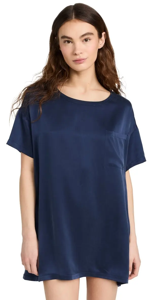 Lunya Washable Silk Oversized Sleep Tee - Deep Blue