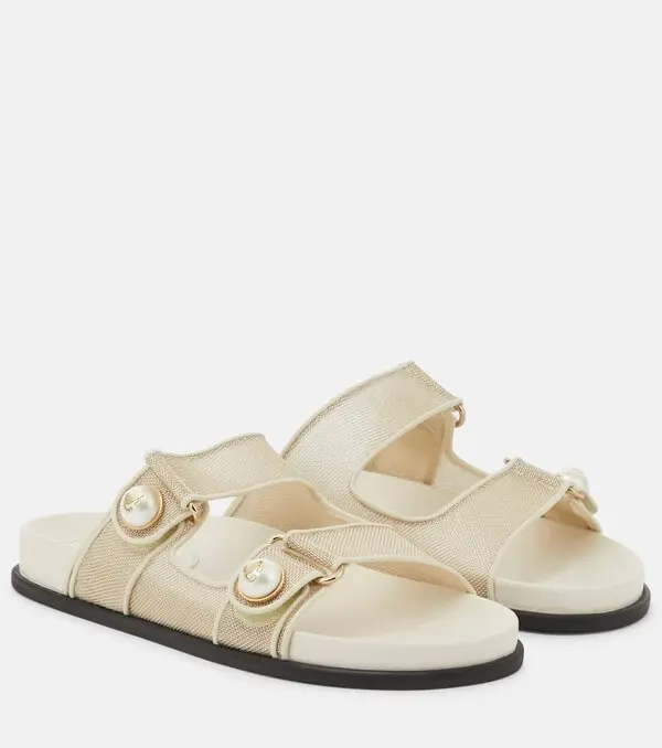 JIMMY CHOO Fayence Leather-trimmed Sandals - Beige