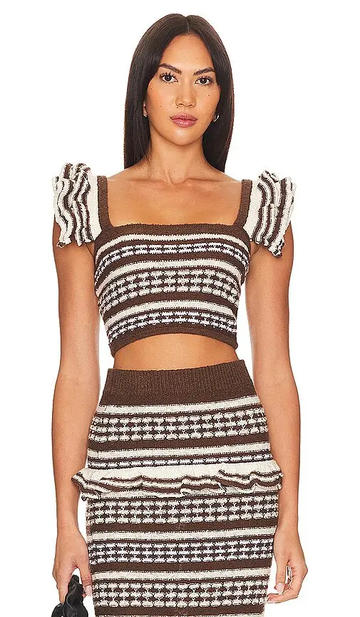 Tularosa Kaely Knit Top - Brown & Ivory
