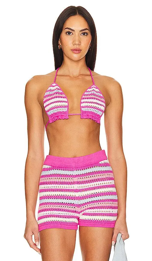 LOVERS AND FRIENDS Lucia Crochet Bra In Pink - Pink & Blue Multi